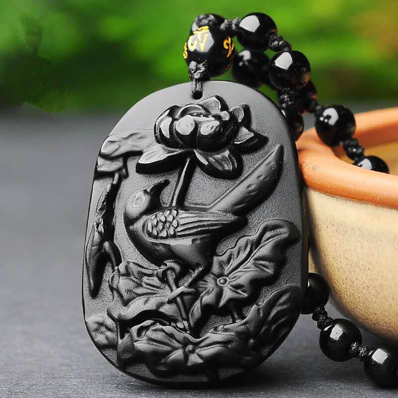 Oriole Lotus Pendant Obsidian Necklace – Taikong Sky