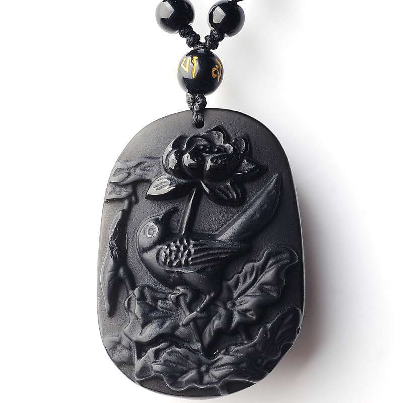 Oriole Lotus Pendant Obsidian Necklace – Taikong Sky