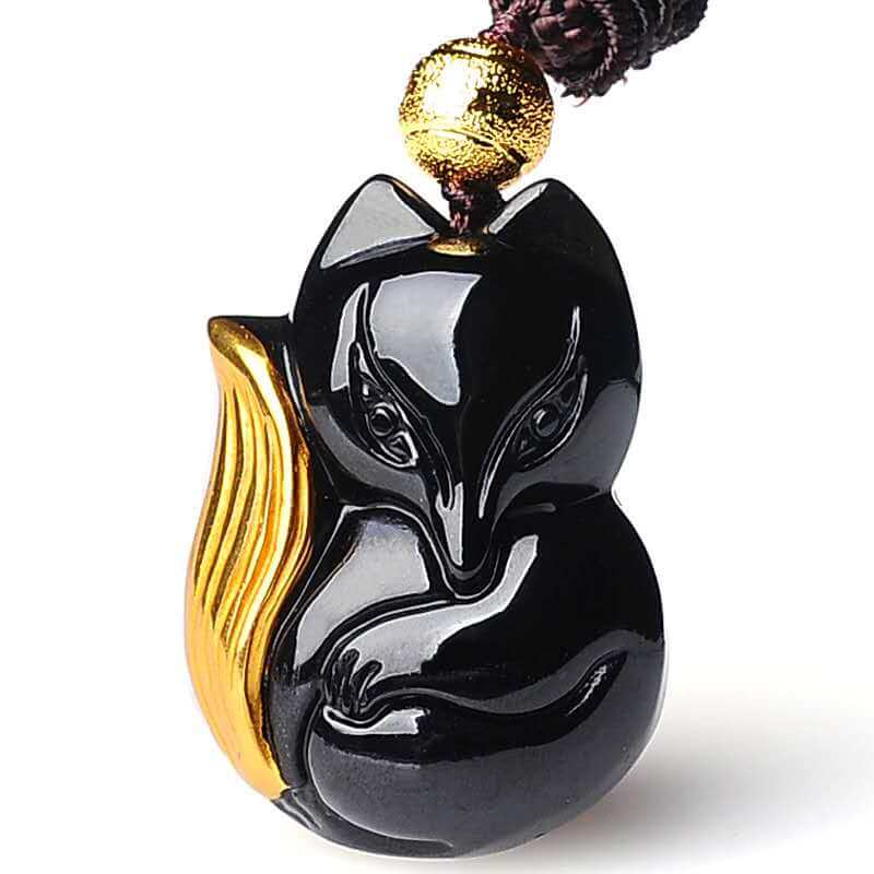 Gilding Fox Necklace Obsidian Talisman – Taikong Sky